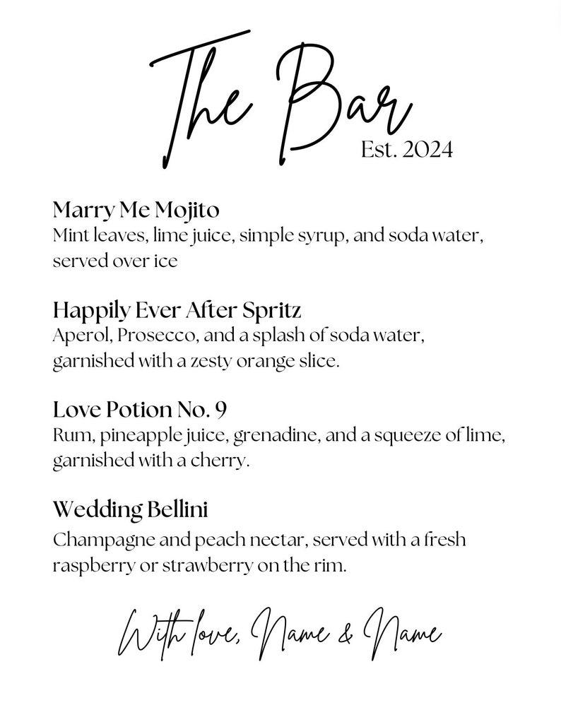 Wedding Bar Sign Template. Elegant and Minimalistic Wedding Bar Sign ...