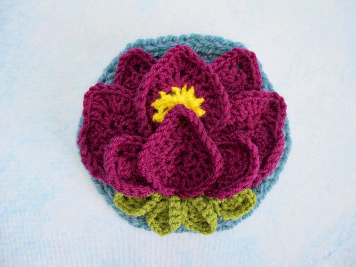 Lotus Flower Appliqué Crochet Pattern Crocheted Flower | Etsy