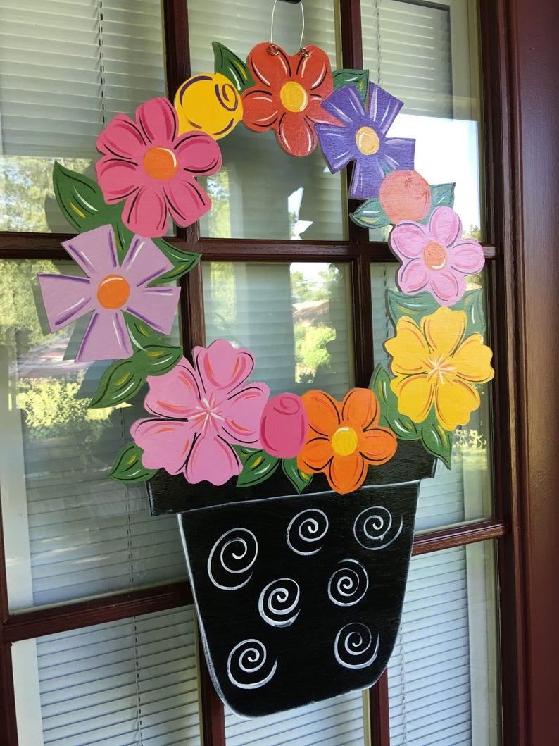 Front Door Decor Spring Flowers Door Hanger Flower Bouquet - Etsy