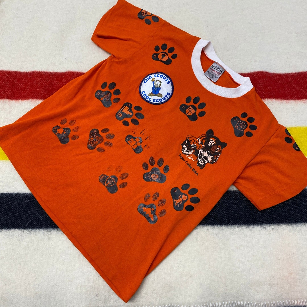 Sz 10-12 Kid Vintage 90s Tiger Cubs BSA Cub Scouts Garfield Orange ...
