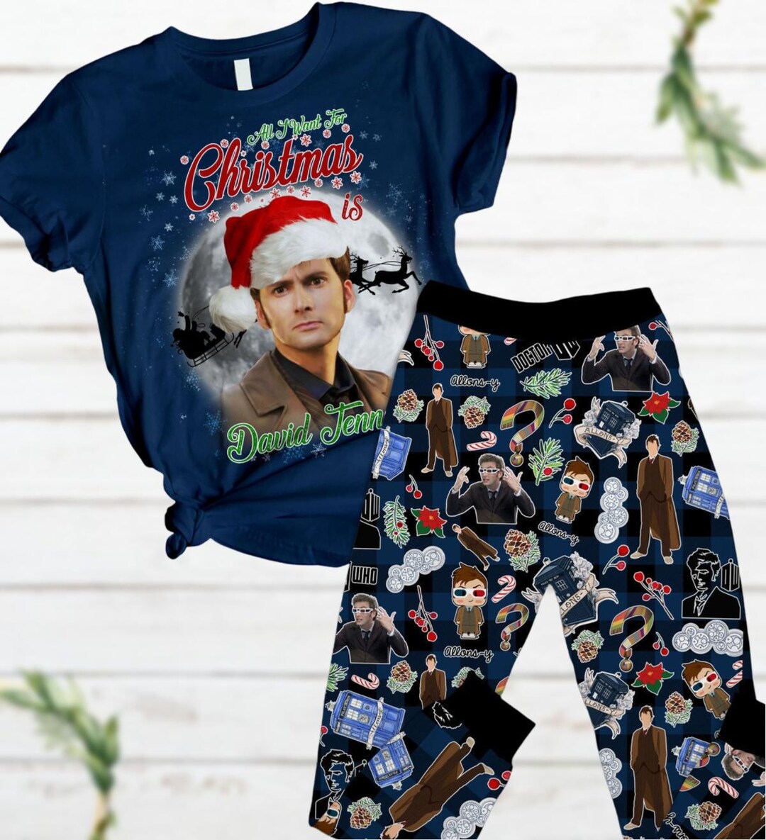 Christmas David Tennant Pajamas Set, Doctor Who Holiday Pajamas, Tardis ...