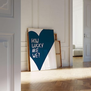 How Lucky Are We Wall Art Print Navy Blue Heart Print Retro Trendy Wall ...