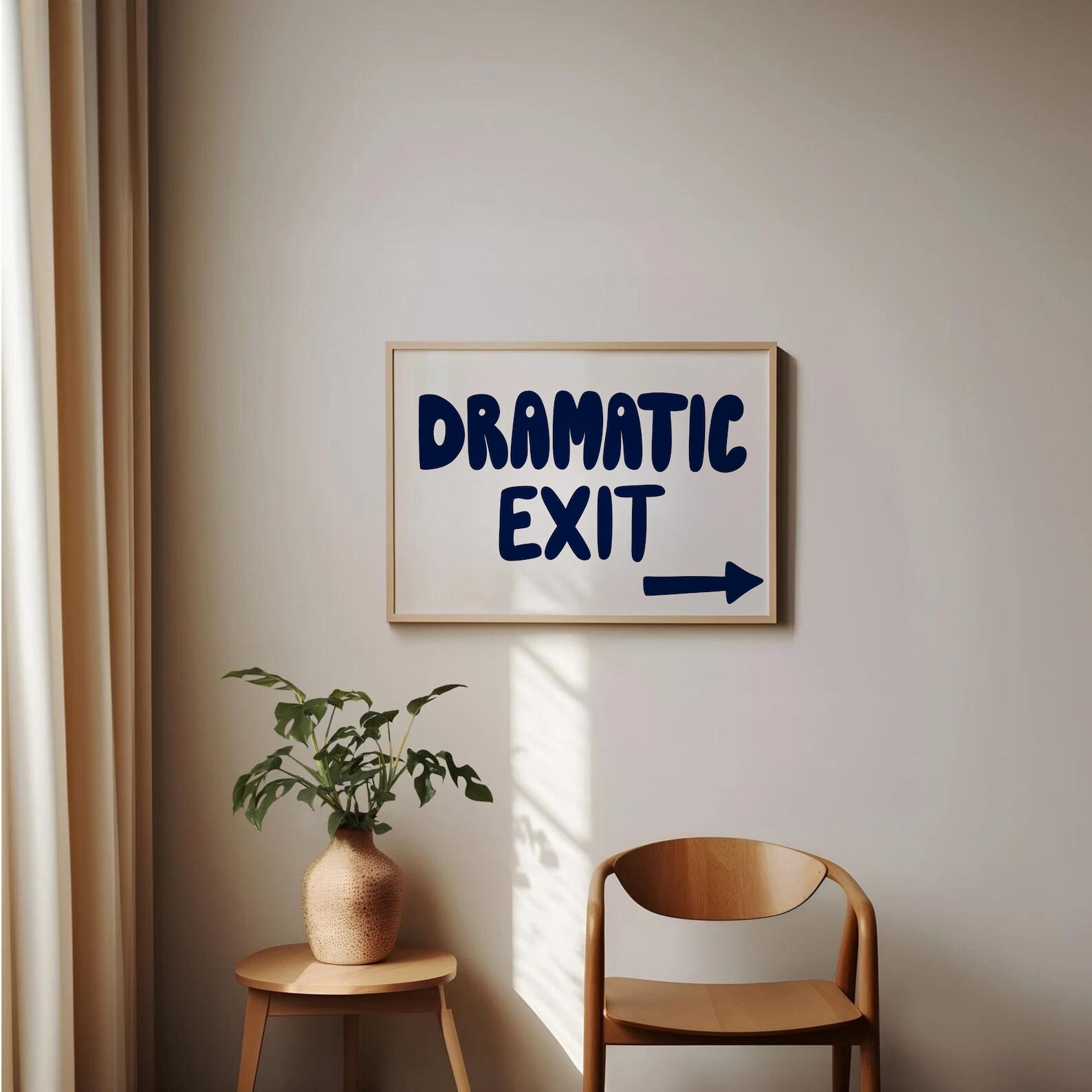 Trendy Dramatic Exit Door Sign Funny Wall Art Print Navy Blue Preppy ...