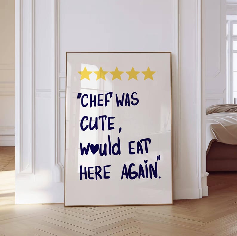 Chef Was Cute Aesthetic Kitchen Print Retro Wall Art Blue Kitchen Wall ...