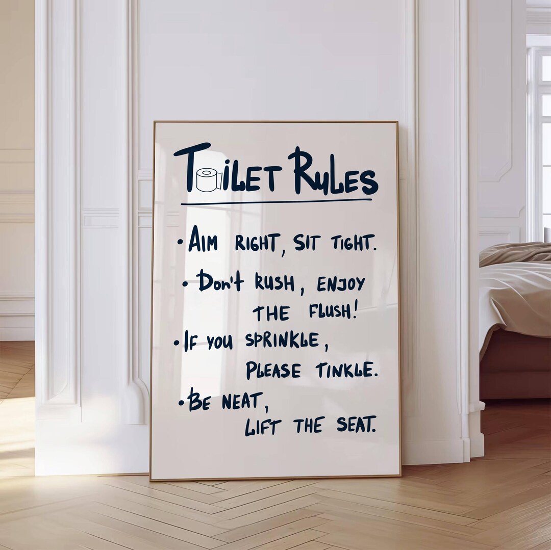 Toilet Rules Wall Art Print Funny Bathroom Prints Bathroom Decor Wall ...