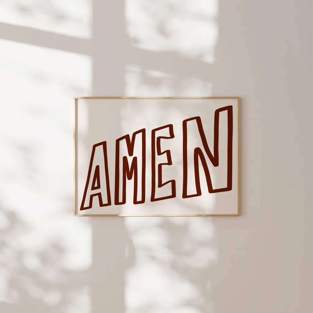 Amen Print Jesus Typography Poster Trendy Christian Wall Art Retro ...