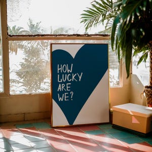 How Lucky Are We Wall Art Print Navy Blue Heart Print Retro Trendy Wall ...