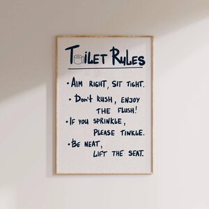 Toilet Rules Wall Art Print Funny Bathroom Prints Bathroom Decor Wall ...