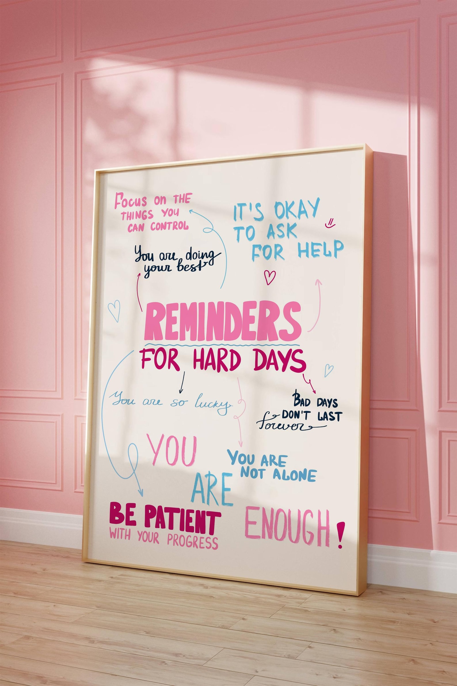 Reminders for Hard Days Wall Art Print Blue Pink Preppy Print Trendy ...