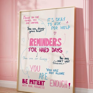 Reminders for Hard Days Wall Art Print Blue Pink Preppy Print Trendy ...