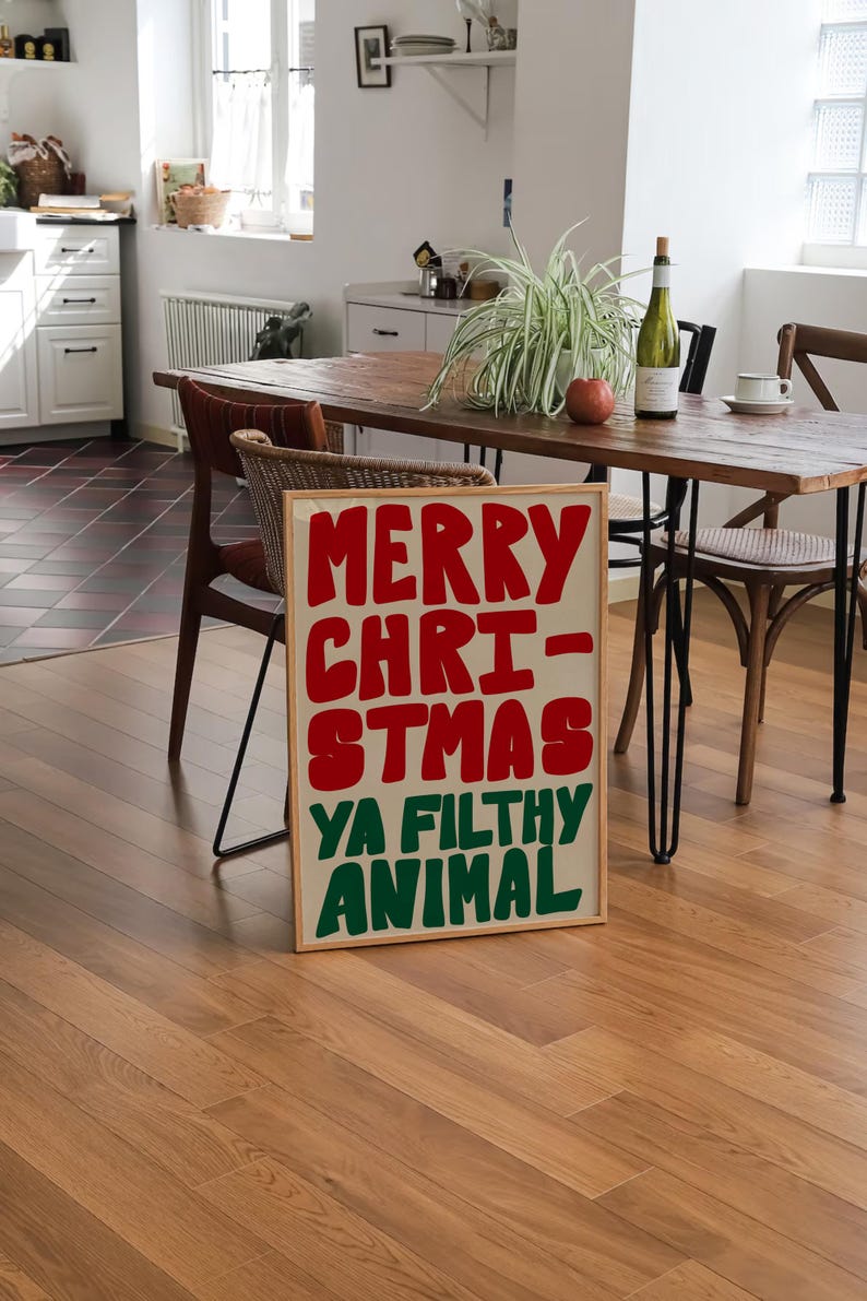 Vintage Merry Christmas Print Fun Holiday Decor Christmas Typography ...