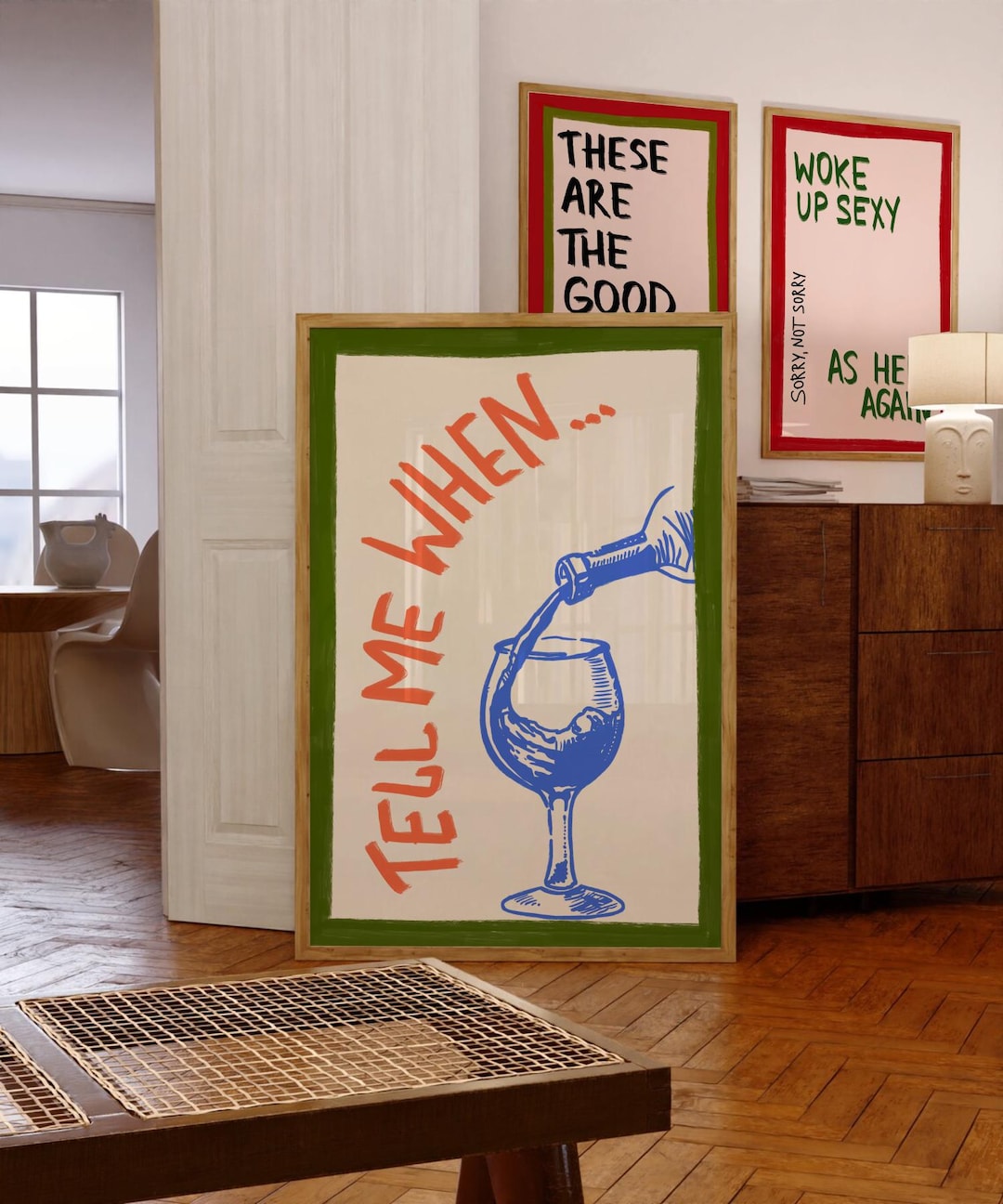 Tell Me When Poster Retro Wine Print, Cheers Printable Art, Hand Drawn ...