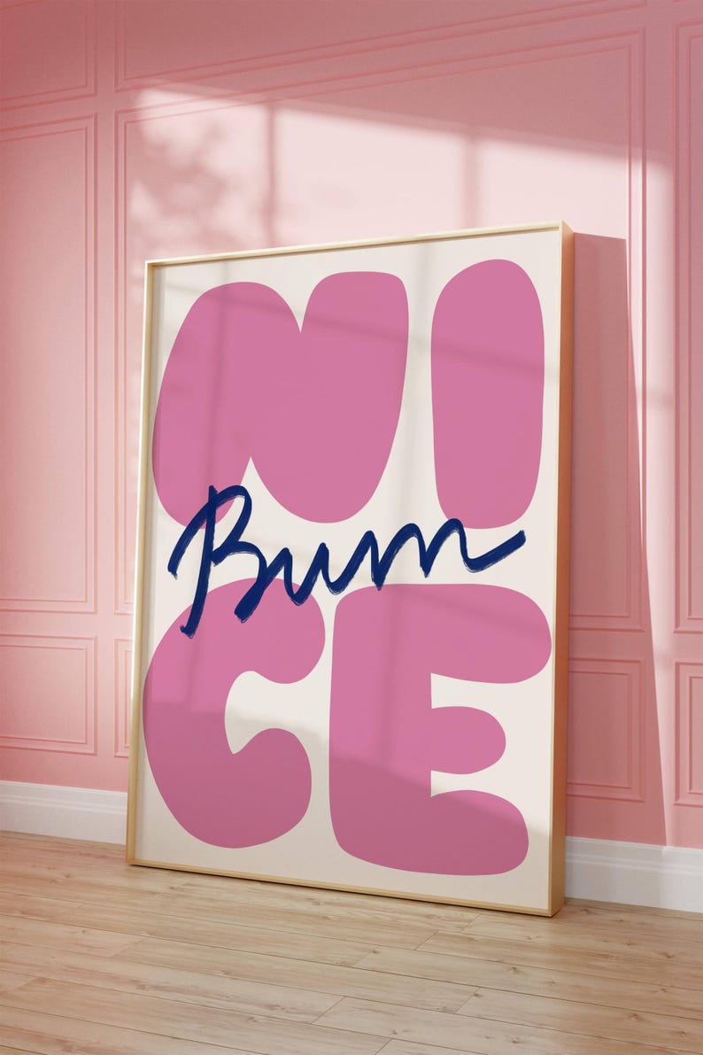 Nice Bum Art Print Bathroom Poster Funny Bold Pink Bathroom Print ...