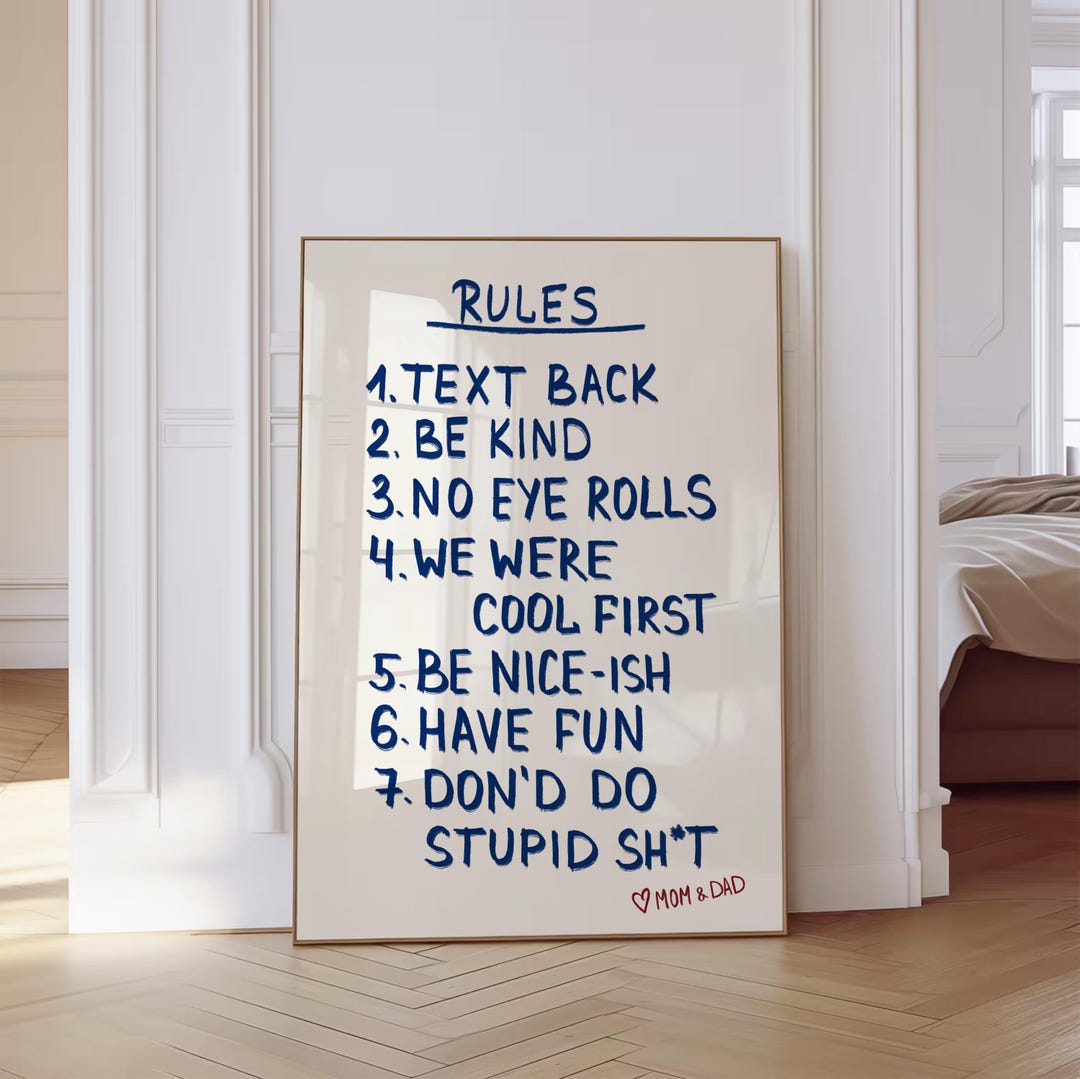 Parents Rules Print Fun Dorm Room Sign Graduation Gift College Quote ...