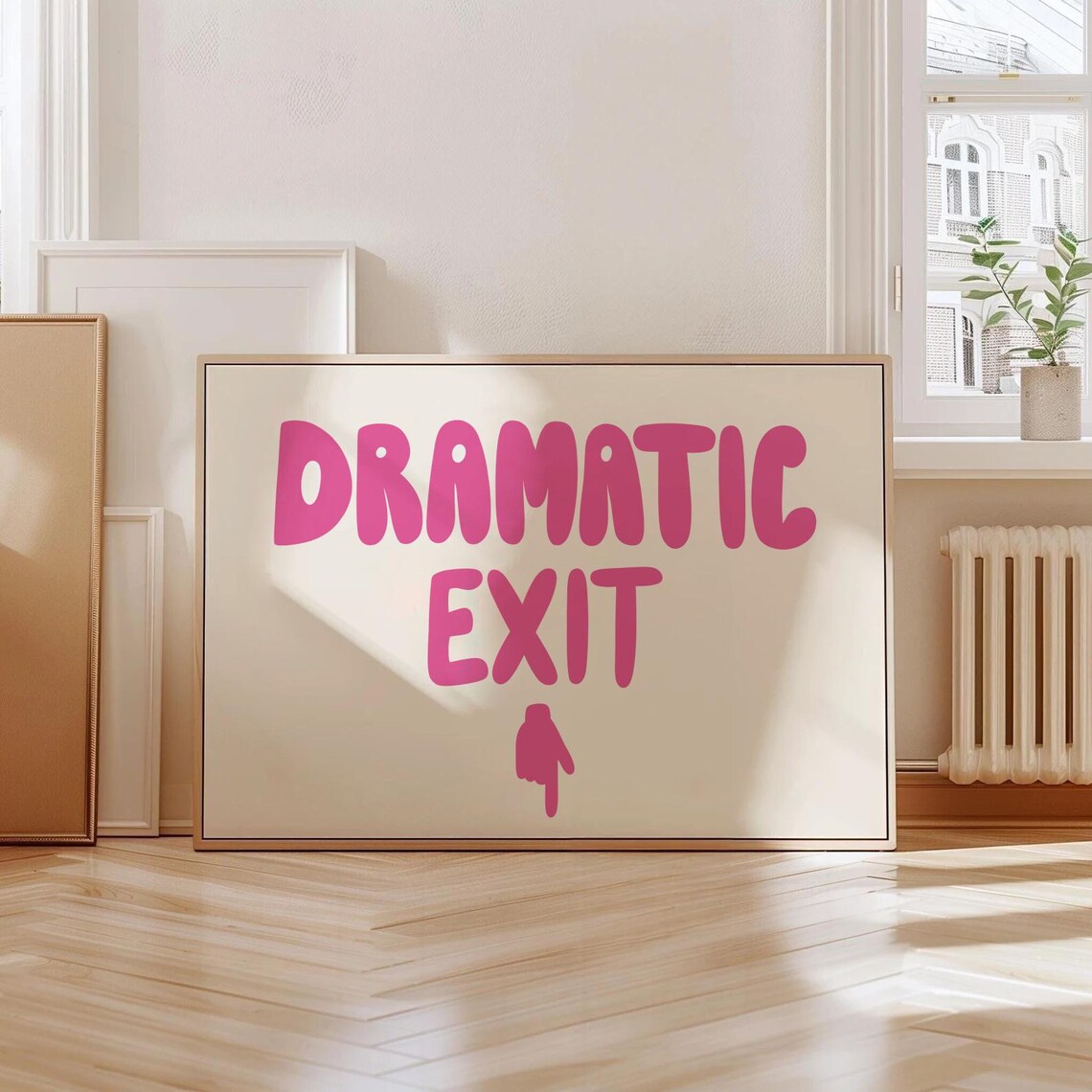 Trendy Dramatic Exit Door Sign Funny Wall Art Print Pink Preppy Office ...