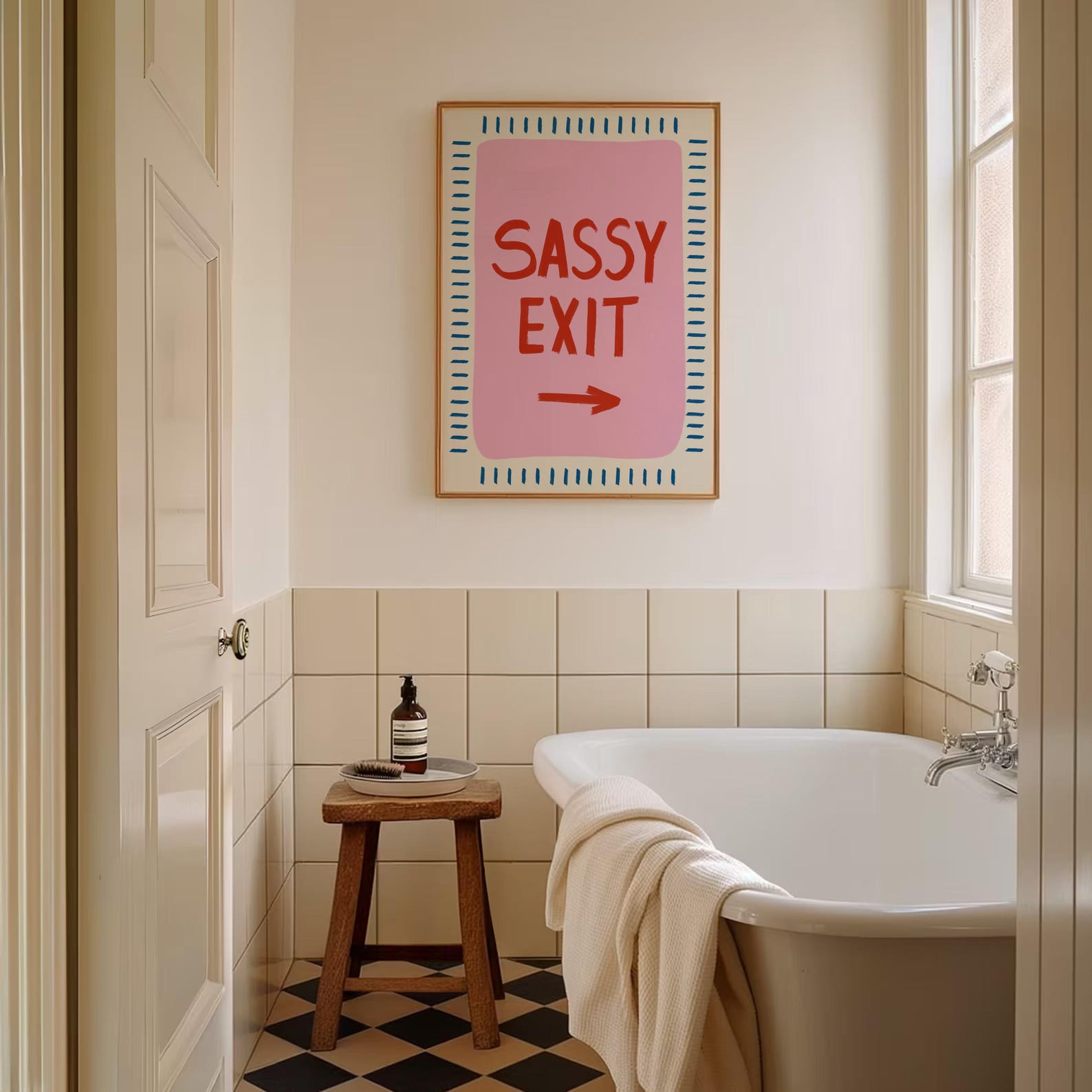 Sassy Exit Trendy Bathroom Print College Bedroom Sign Funny Pink Quote ...
