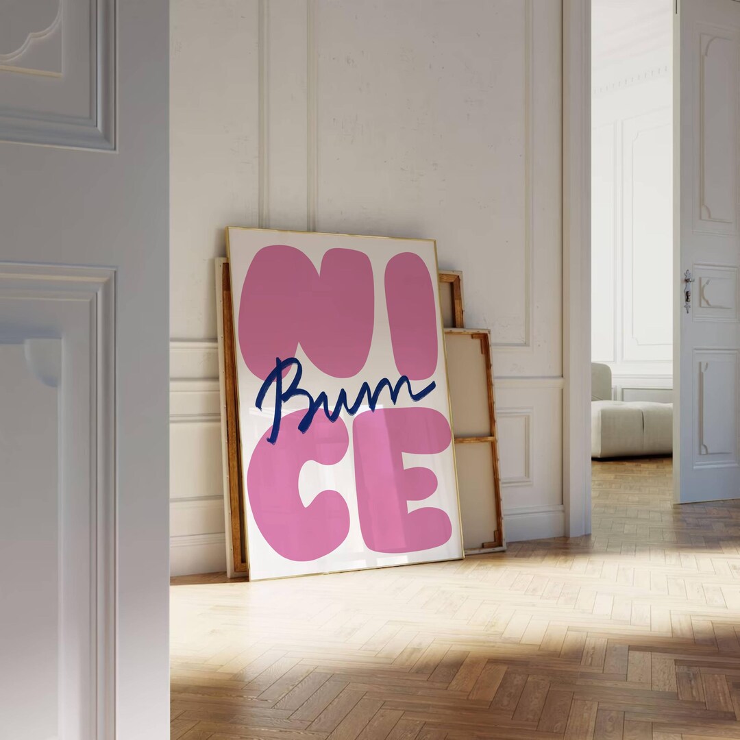 Nice Bum Art Print Bathroom Poster Funny Bold Pink Bathroom Print ...