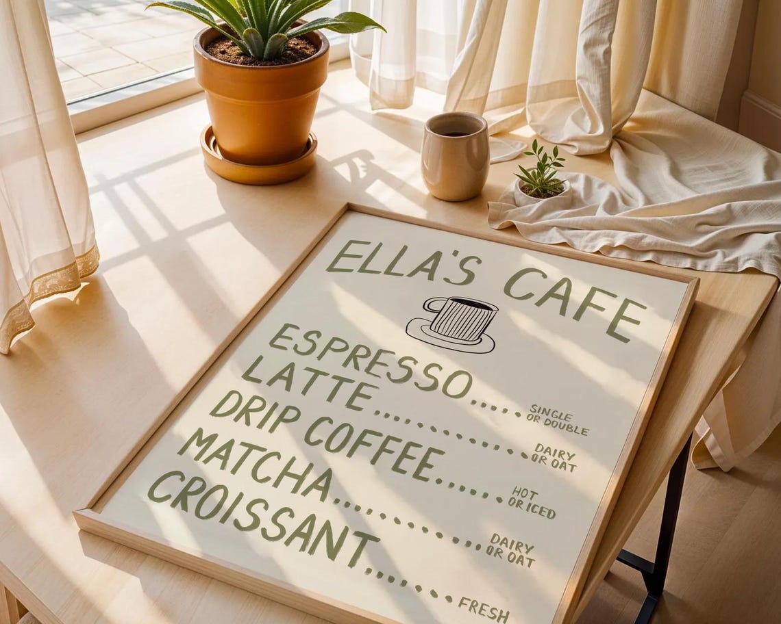 Personalized Coffee Menu Poster Cafe Print Coffee Bar Decor Kitchen ...