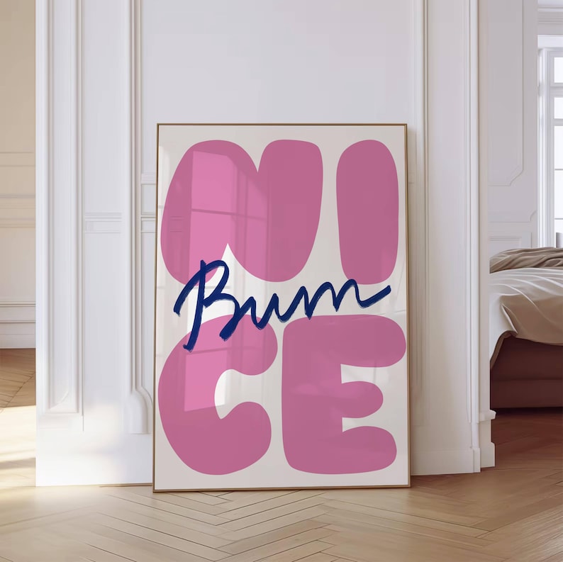 Nice Bum Art Print Bathroom Poster Funny Bold Pink Bathroom Print ...
