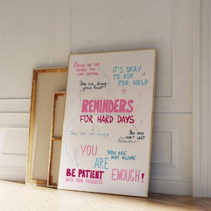 Reminders for Hard Days Wall Art Print Blue Pink Preppy Print Trendy ...
