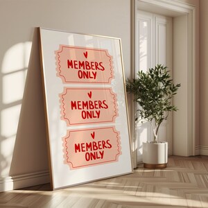 Members Only Red Ticket Wall Art | Apartment Wall Decor | Ticket Art ...