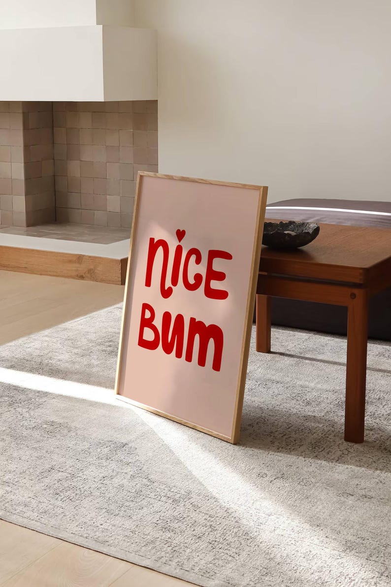 Nice Bum Trendy Bathroom Print College Bathroom Art Funny Pink Quote ...