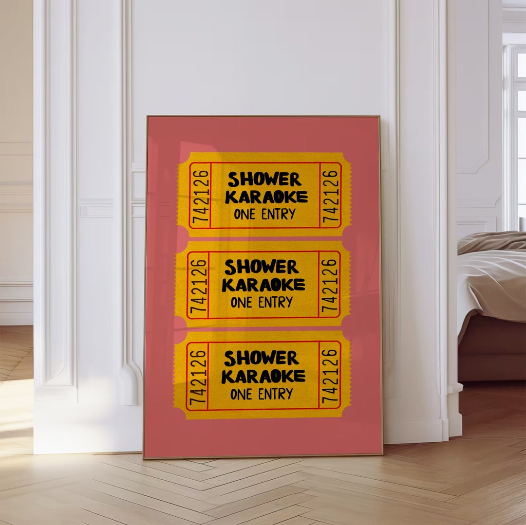 Shower Karaoke Ticket Print Bathroom Retro Pink Aesthetic Shower ...