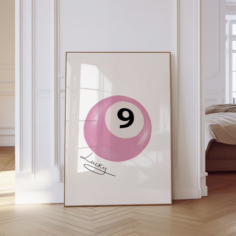Vintage Pool Ball Print Retro Hand-drawn Wall Art Trendy Lucky 9 Ball ...
