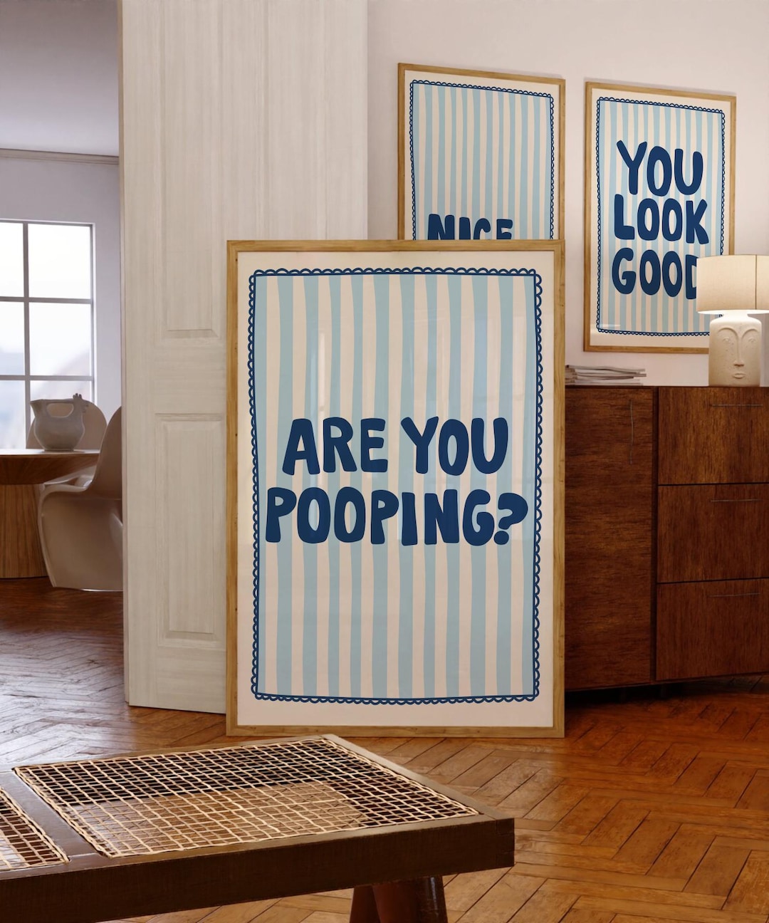Funny Bathroom Wall Art - Funky Quote Toilet Wall Art, Trendy Blue ...