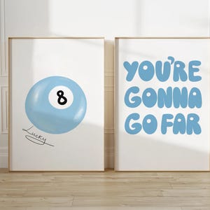 Lucky 8 Ball Wall Art Vintage Pool Ball Print Light Blue Pool Ball ...