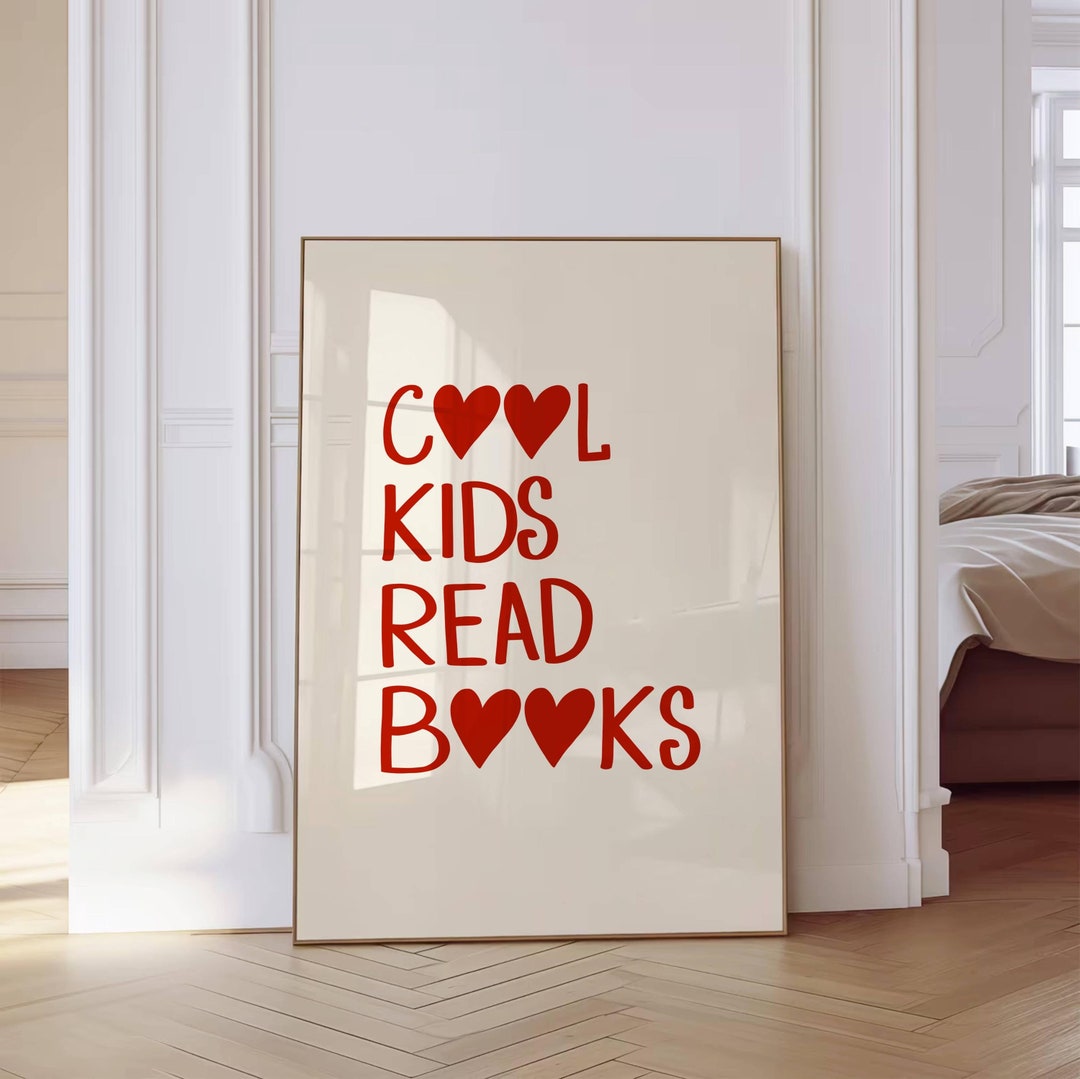 Cool Kids Read Books Printable Kids Reading Book Playroom Wall Decor ...