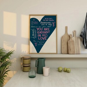 Navy Blue Pink Heart Christian Wall Art Print Modern Christian Quote ...