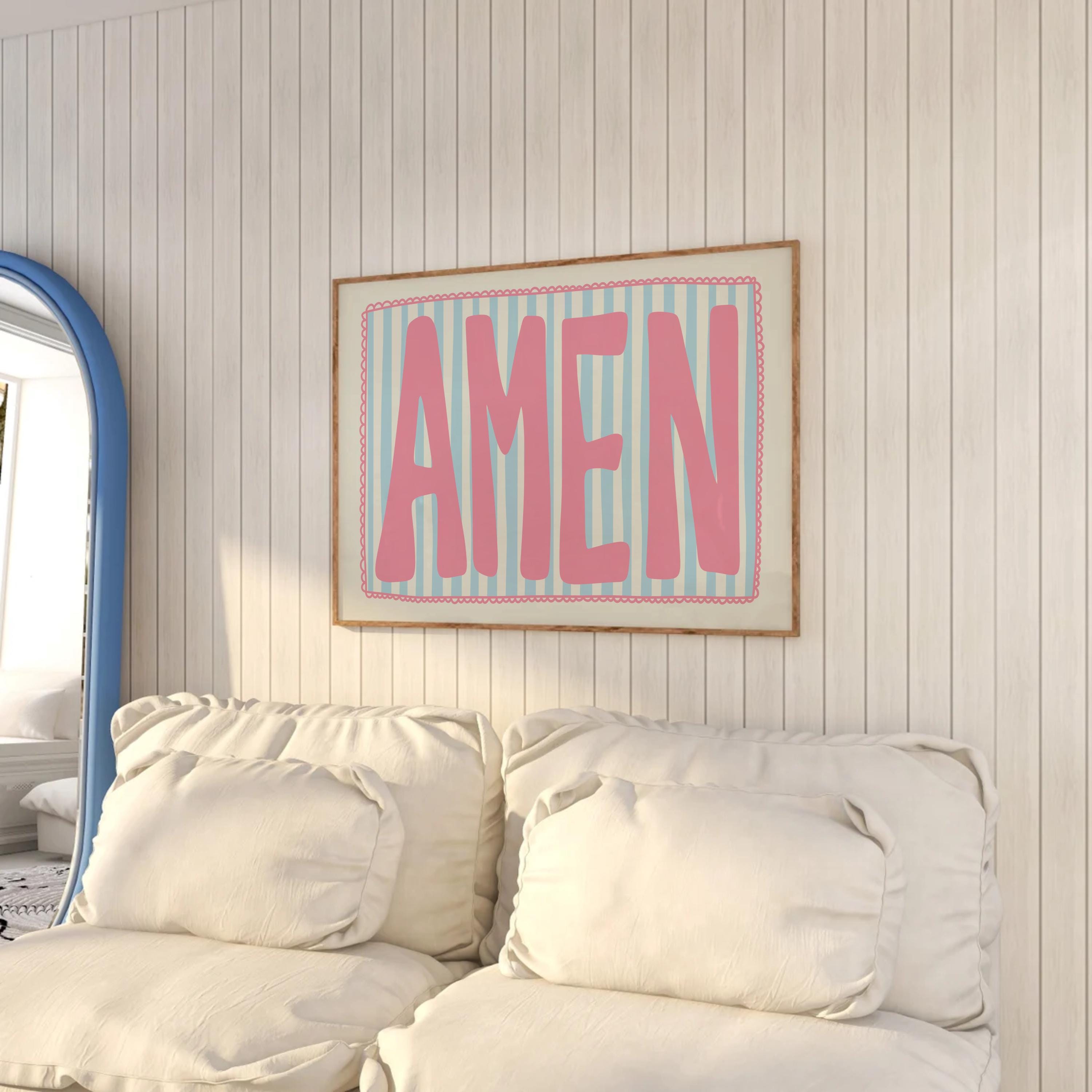 Amen Print Horizontal Christian Wall Art Coastal Jesus Typography ...