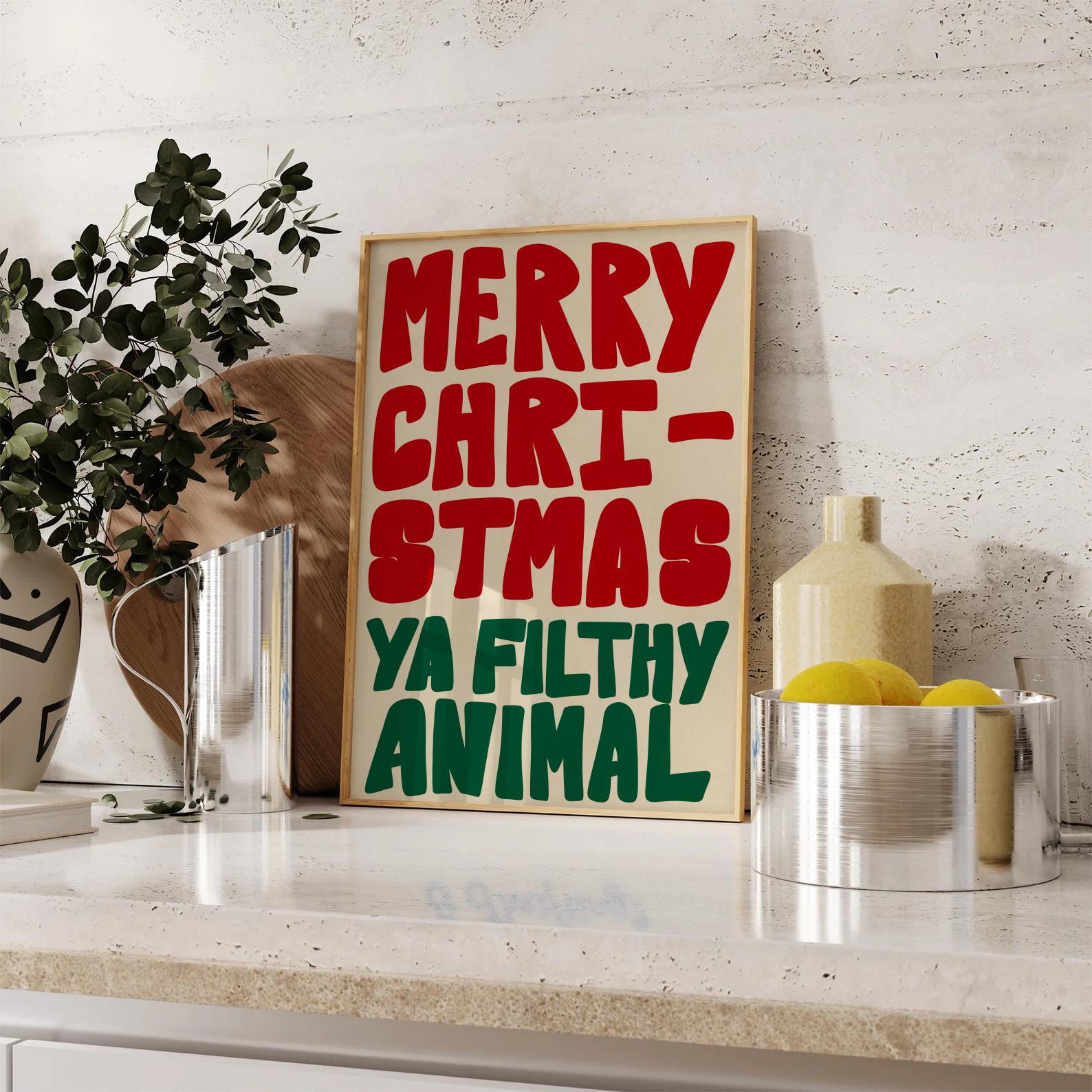 Vintage Merry Christmas Print Fun Holiday Decor Christmas Typography ...