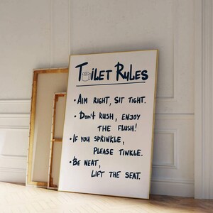 Toilet Rules Wall Art Print Funny Bathroom Prints Bathroom Decor Wall ...