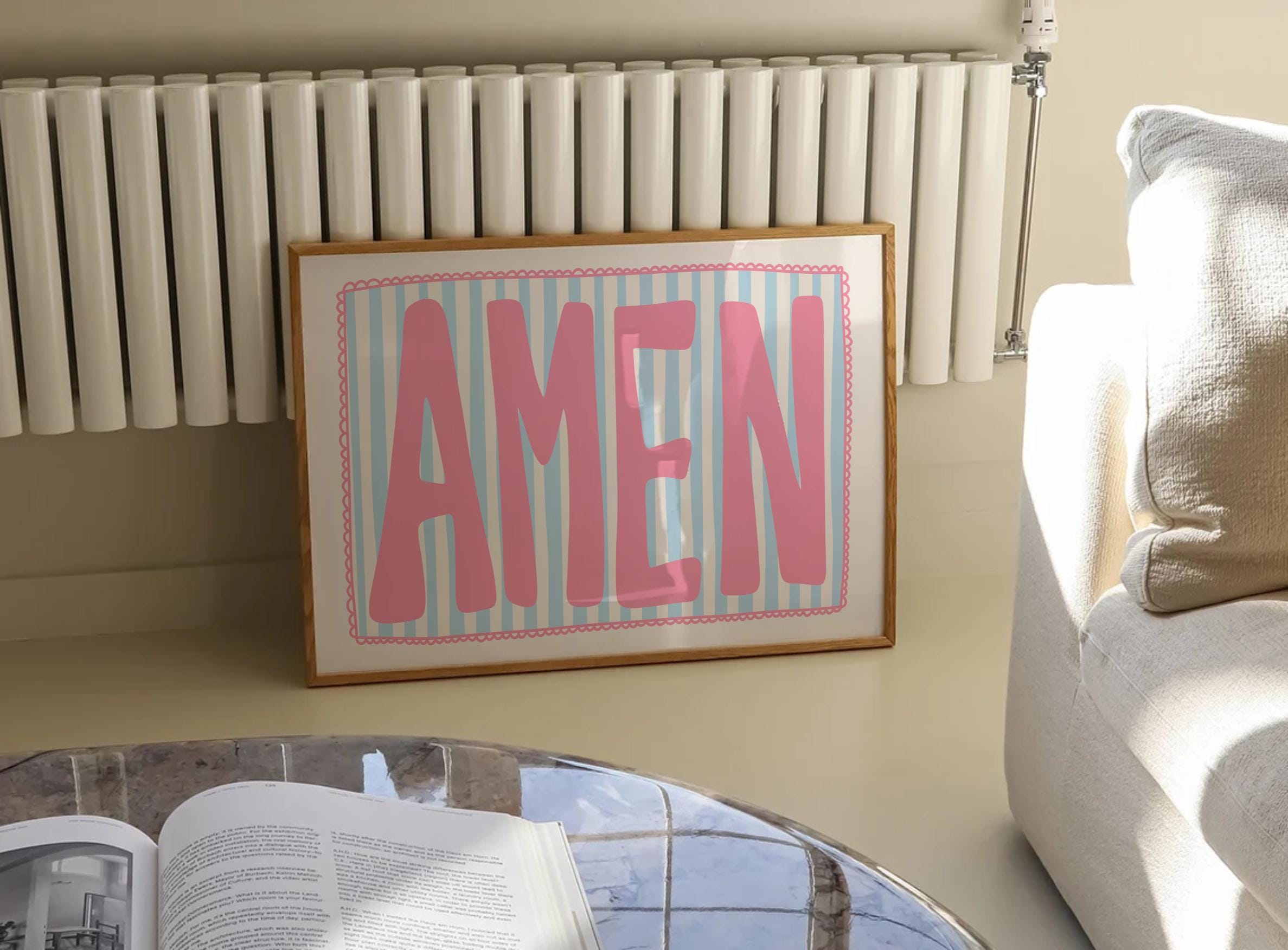 Amen Print Horizontal Christian Wall Art Coastal Jesus Typography ...