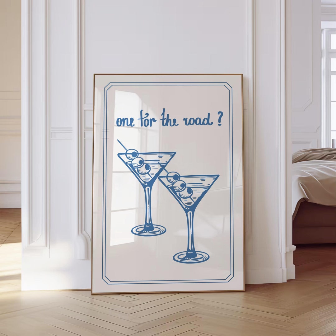Blue Retro Martini Poster Trendy Wall Art Print Blue Retro Poster One ...