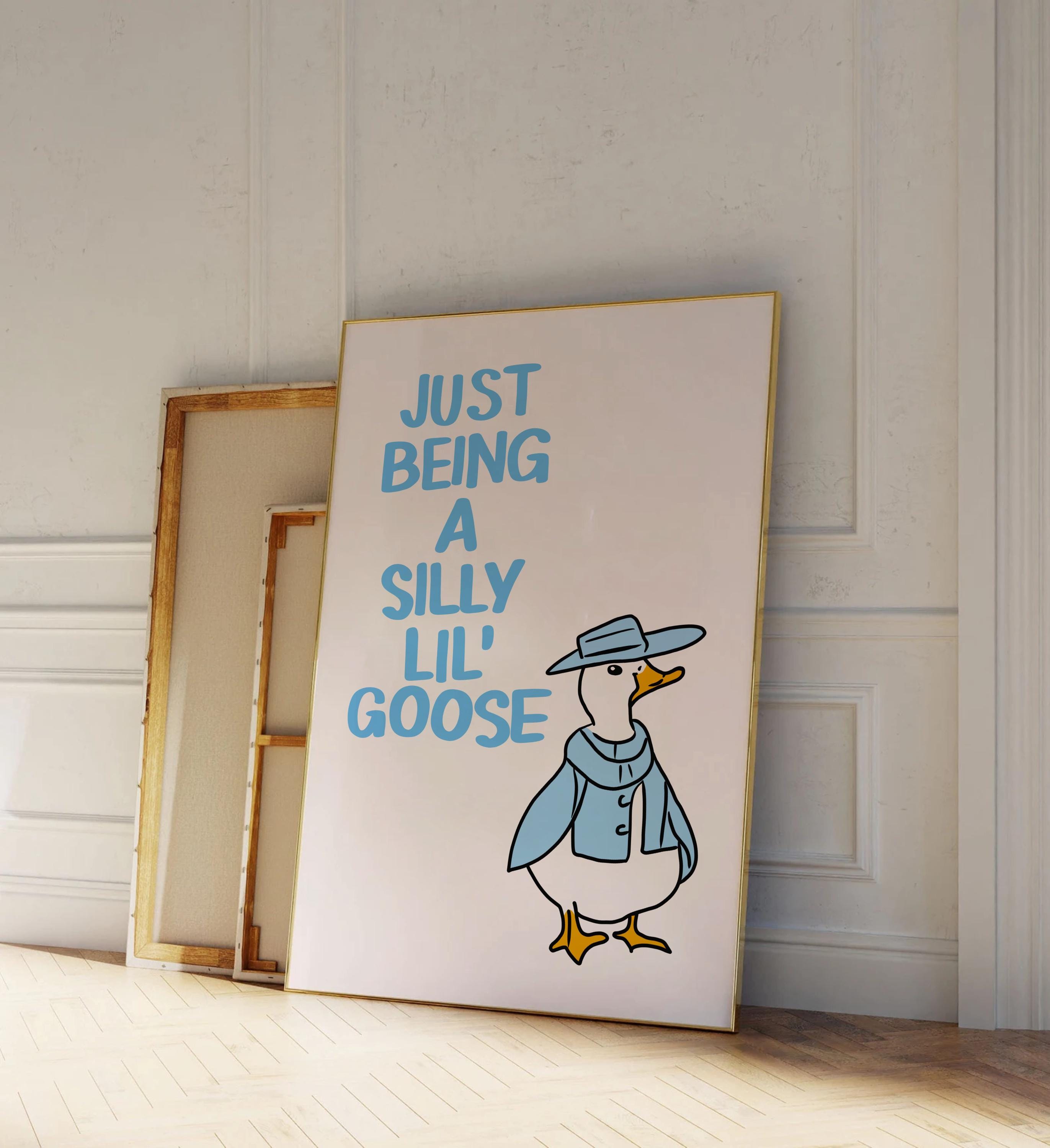 Silly Goose Wall Art Cute Goose Poster Blue Art Decor Wall Art Funny ...