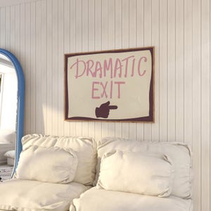 Trendy Dramatic Exit Door Sign Funny Wall Art Print Dark Purple Preppy ...