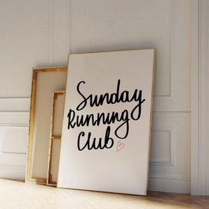 Sunday Running Club Print Minimalist Poster Trendy Decor Cute Quote Art ...