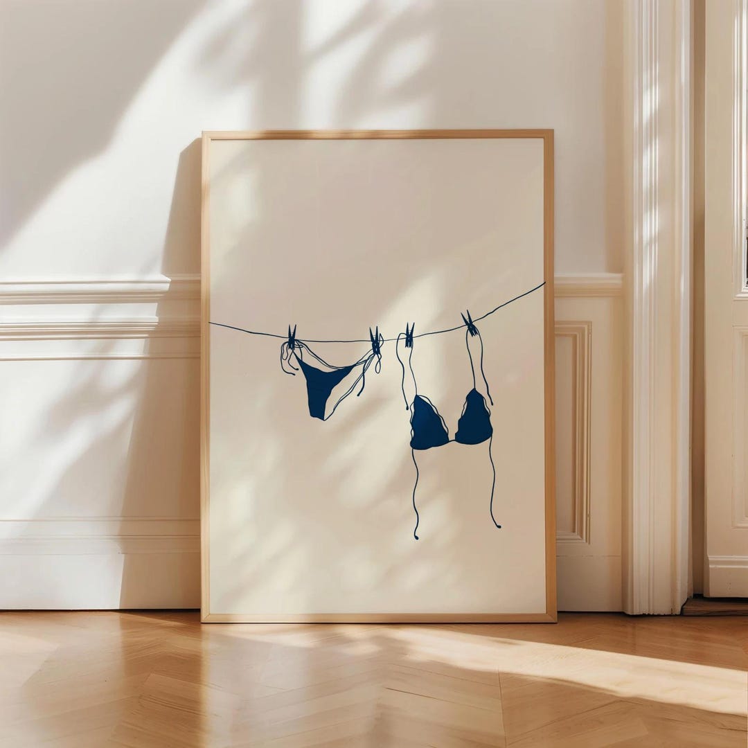 Bikini Art Print Printable Navy Bikini Beach Illustration Bikini ...