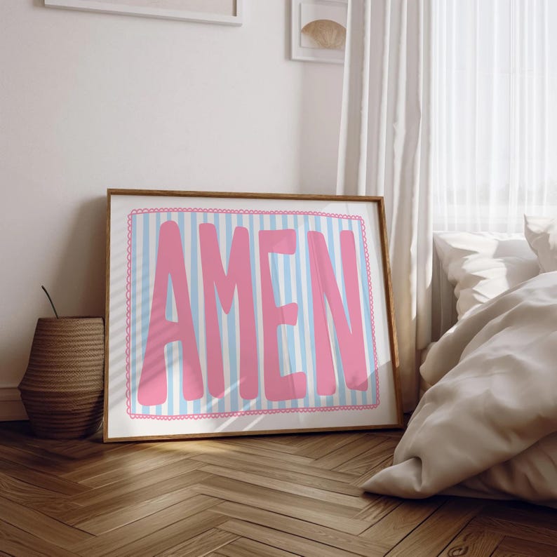 Amen Print Horizontal Christian Wall Art Coastal Jesus Typography ...