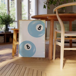 Lucky 8 Ball Wall Art Vintage Pool Ball Print Light Blue Pool Ball ...