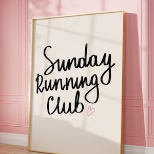 Sunday Running Club Print Minimalist Poster Trendy Decor Cute Quote Art ...