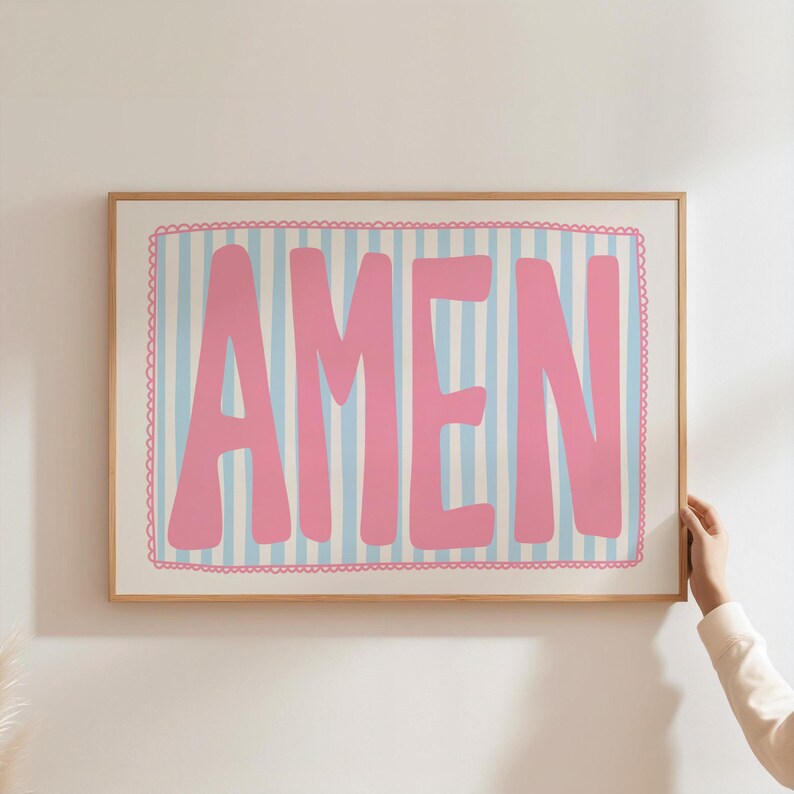 Amen Print Horizontal Christian Wall Art Coastal Jesus Typography ...