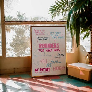 Reminders for Hard Days Wall Art Print Blue Pink Preppy Print Trendy ...