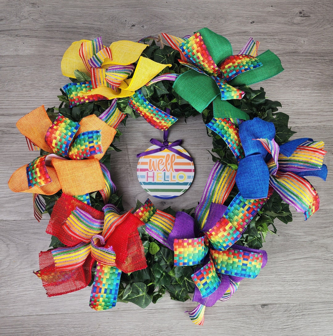 Pride Month Themed Ribbon Wreath Rainbow LGBTQ Wreath Door Hanger ...
