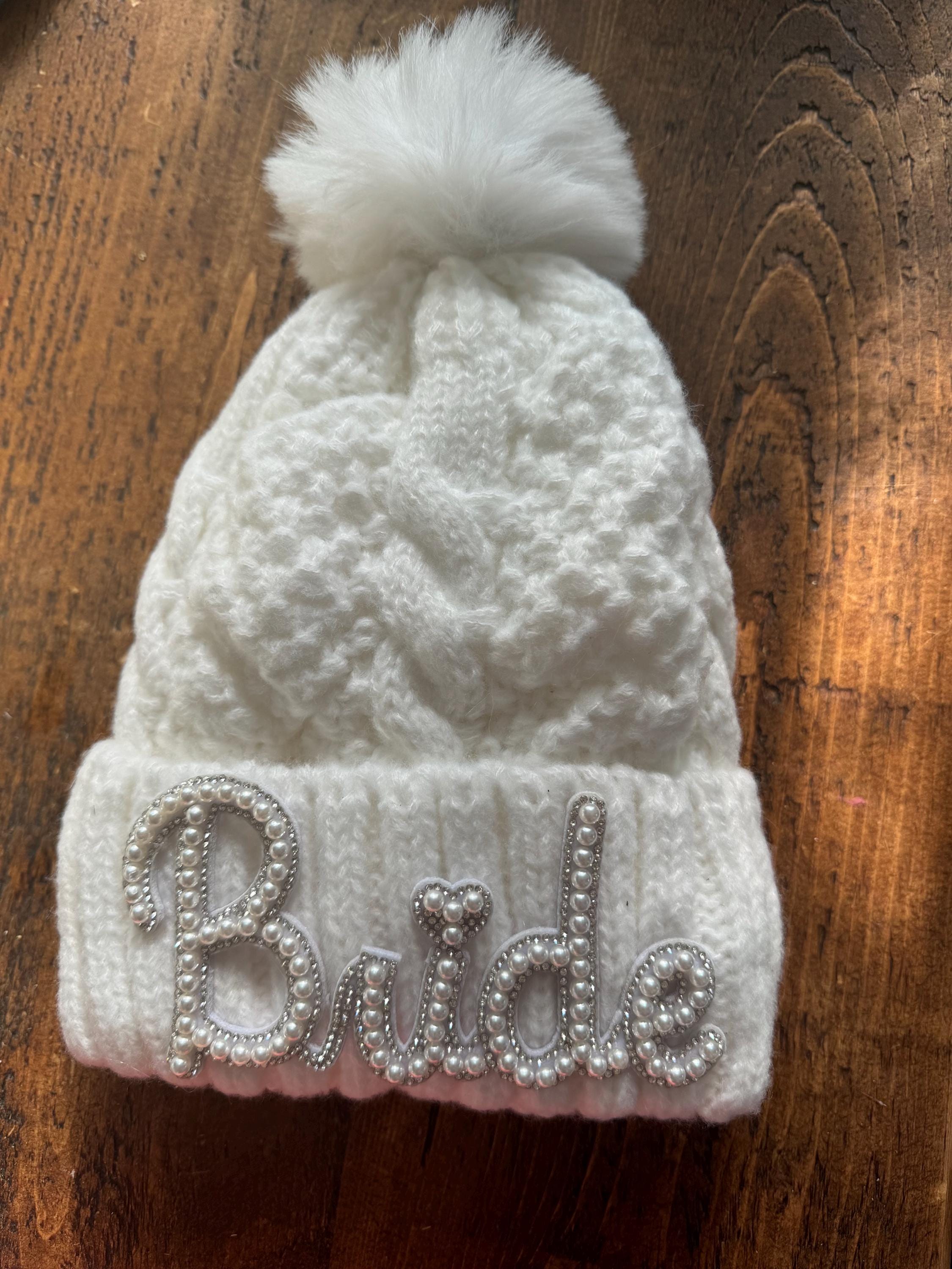 Bride Pearl Embellished Bobble Pom Pom Woolly Patterned Hat for the ...
