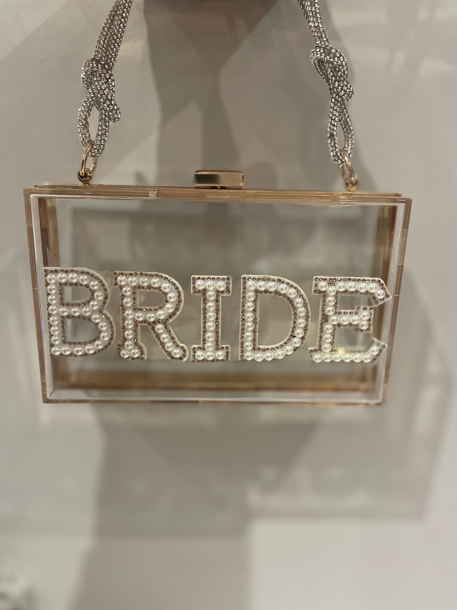 BRIDE Embellished Pearl Transparent Clear Acrylic Box Clutch Bag With ...