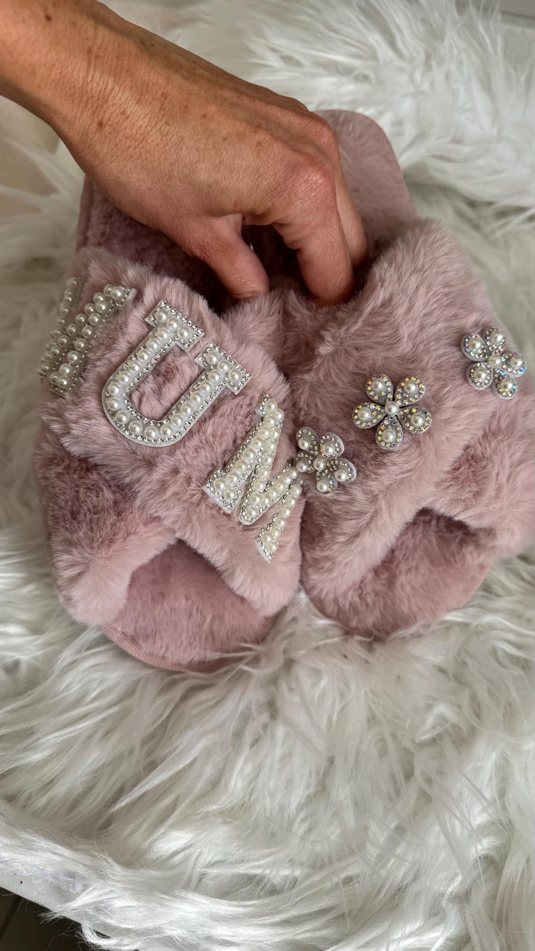 Mum | Mummy| Nan | Nanny | Nana | Mama Fluffy Embellished Slippers ...